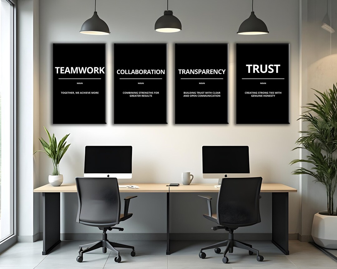 4x Inspirational Company Core Values Wall Art Canvas Prints, Team ...