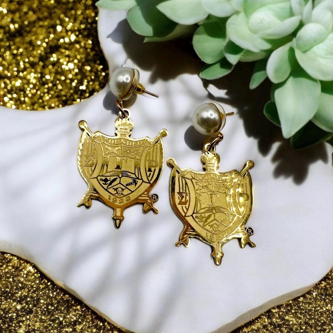 Sigma Gamma Rho Shield Pearl Drop Earrings - Etsy