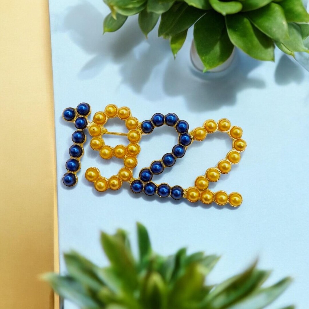 1922 Royal Blue And Golden Yellow Pearl Brooch Etsy