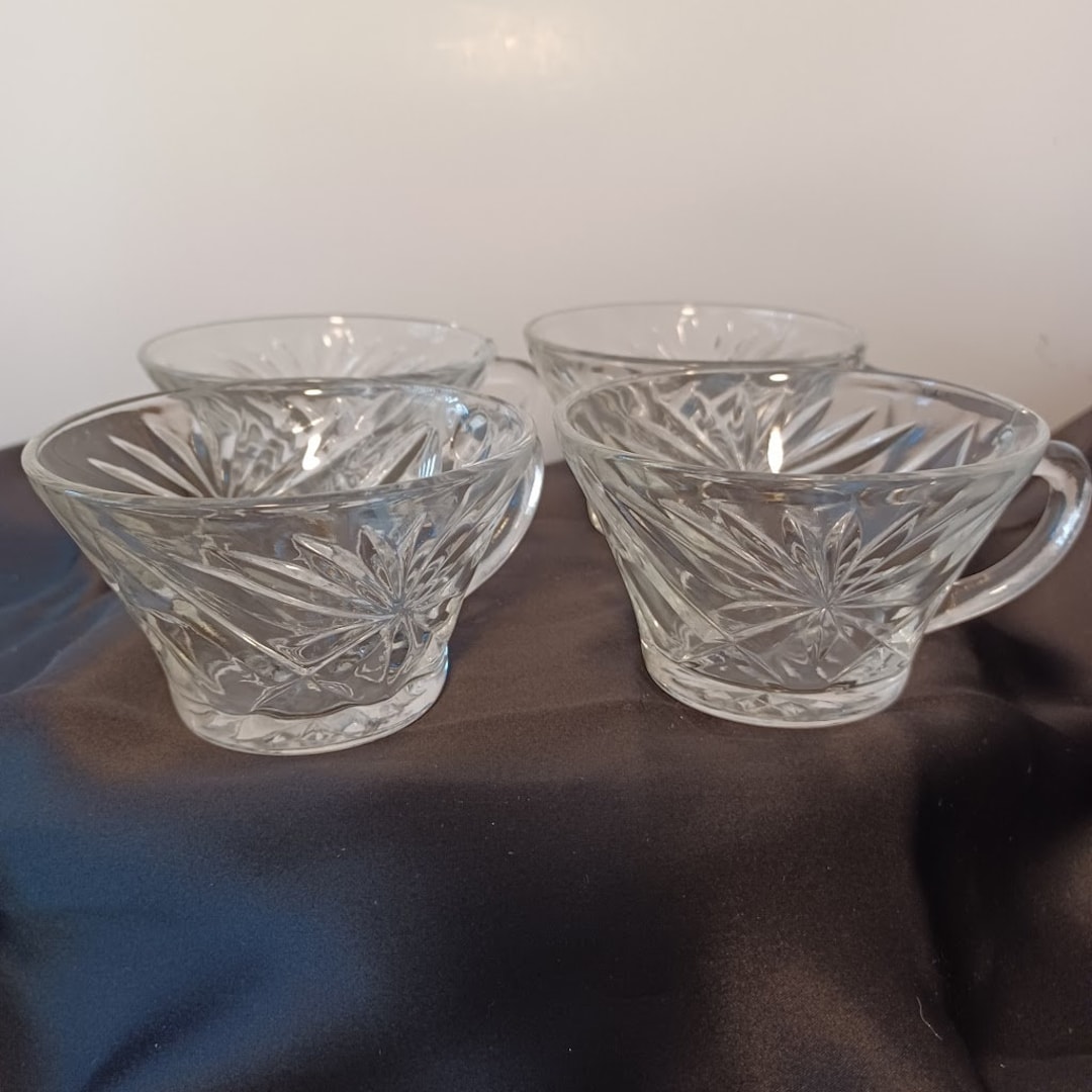 1960s Cut GLASS TEA COFFEE Cups Mugs Set of 4 Cut Glass Cups - Etsy