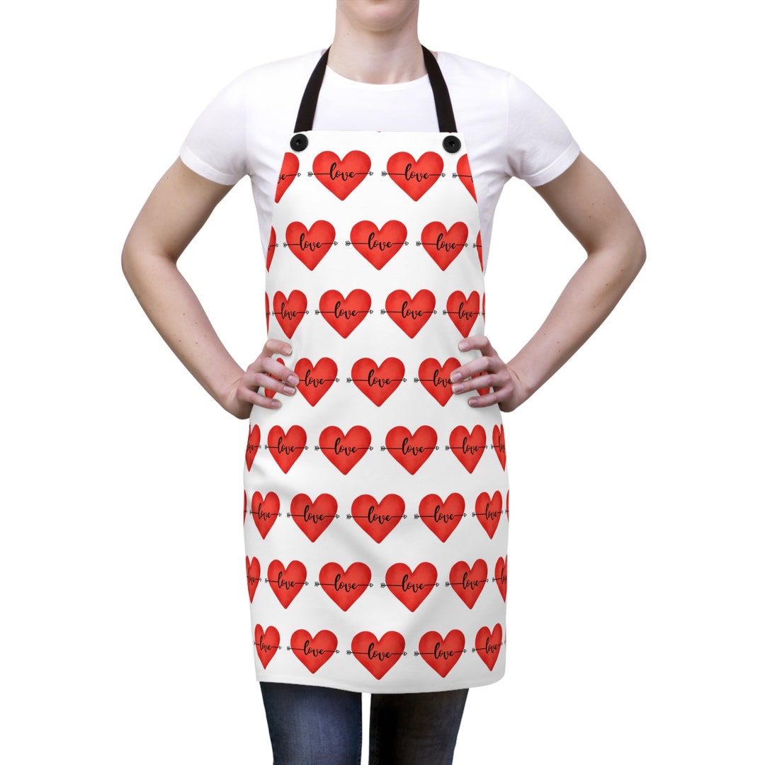 Love Red Heart Apron. Valentine's Day Apron, Anniversary Apron, Kitchen ...