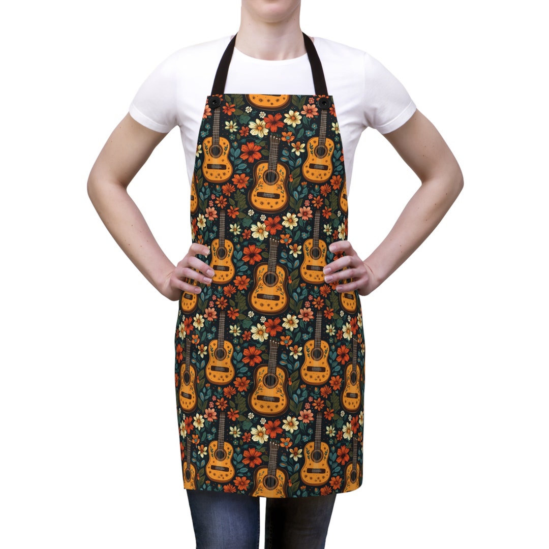 Floral Guitar Apron, Kitchen Apron, Cookout Apron, Gift for Someone Who ...