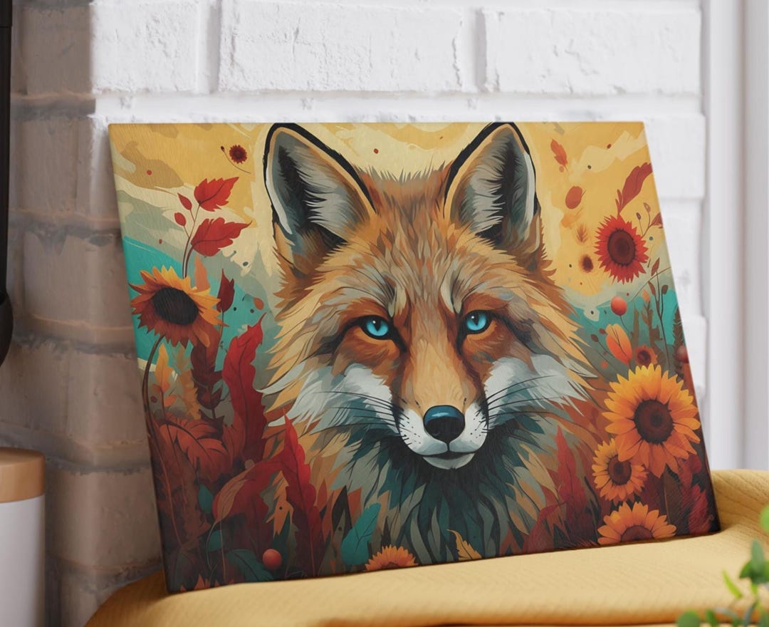 Fox Glass Cutting Board, Fox and Sunflowers Gift, Kitchen Decor, Mother ...