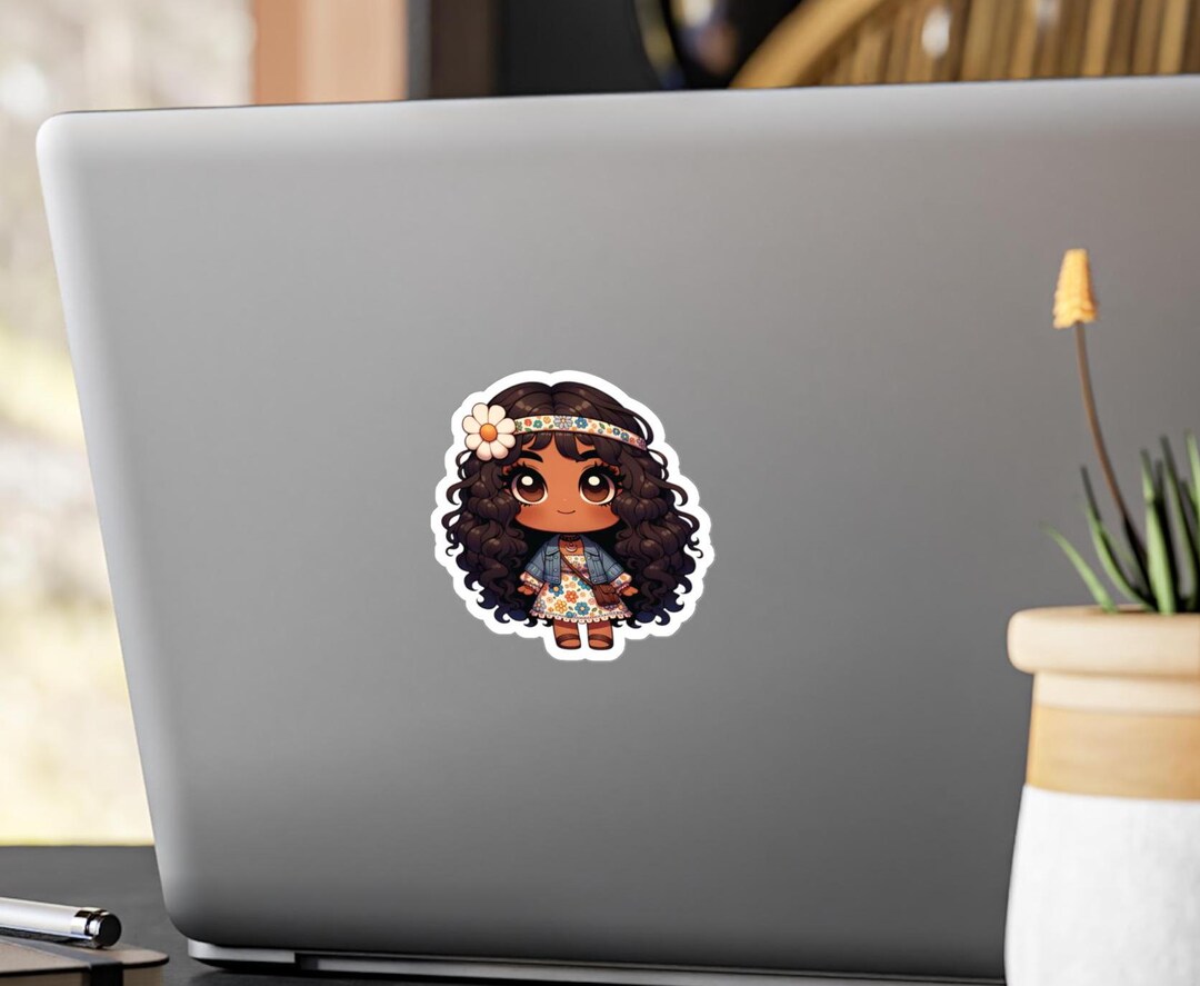 Cute Hippie Girl Sticker, Vinyl Decal, Laptop Sticker, Water Bottle ...