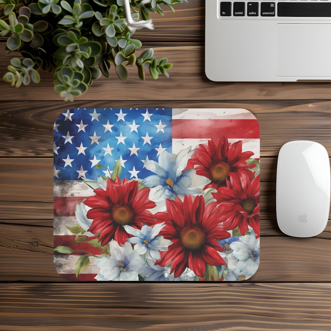 Patriotic Floral Mouse Pad: American Flag Desk Decor - Etsy
