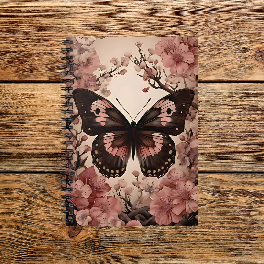 Butterfly Spiral Notebook: Pink Flowers, Ruled Line (8"x6") - Etsy