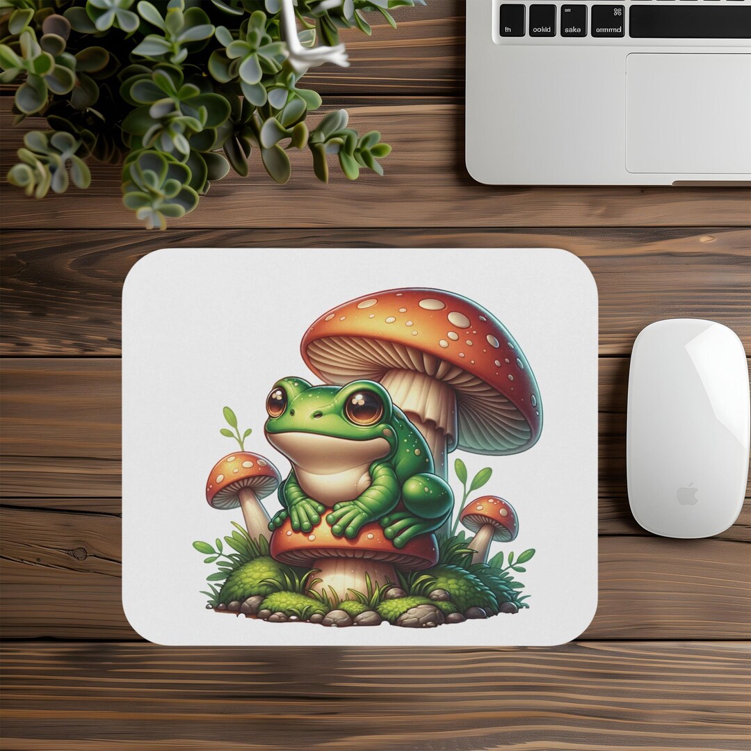 Cute Frog Mouse Pad, Frog Sitting on A Mushroom Mouse Pad (rectangle ...