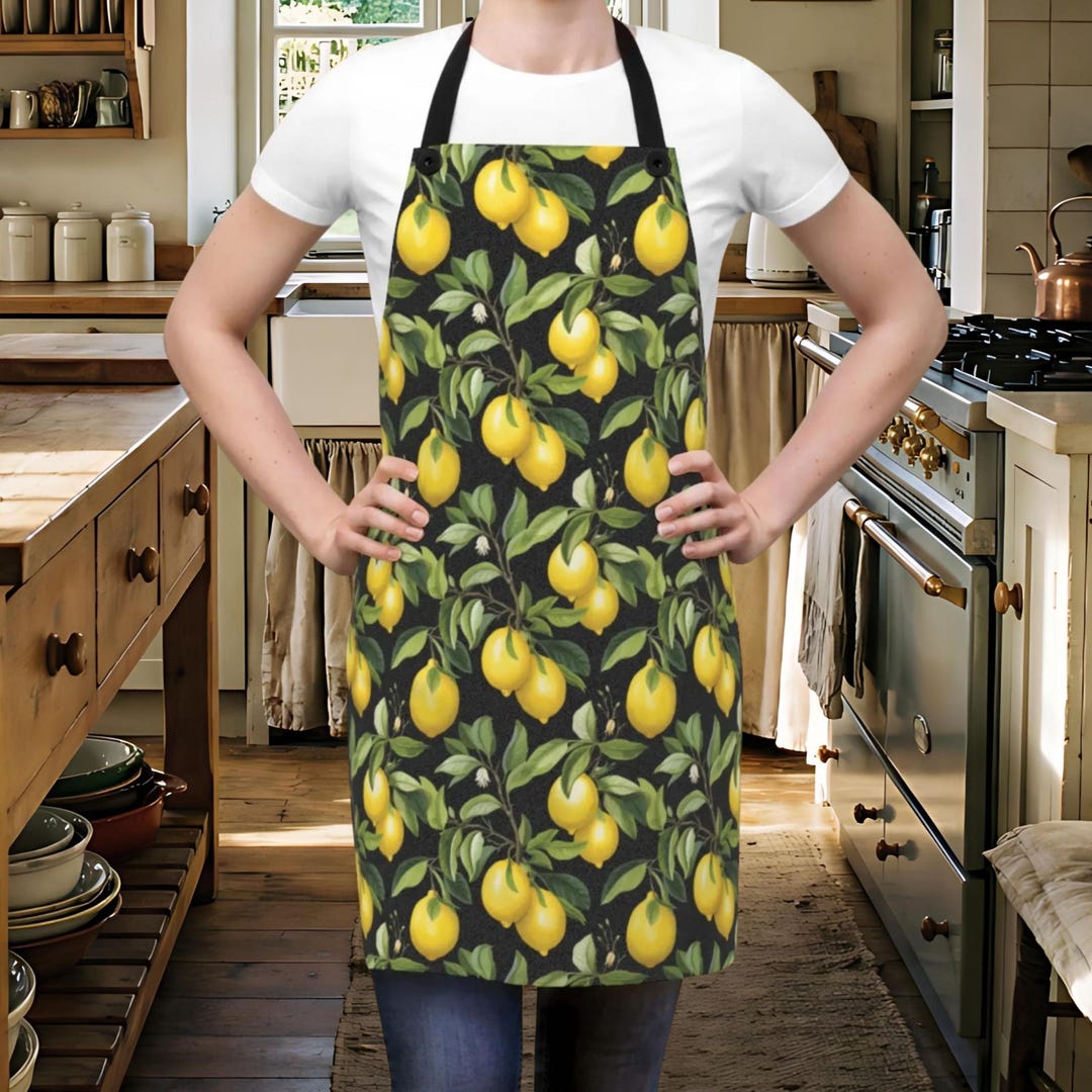 Lemon Print Kitchen Apron: Poly Twill Cookout Accessory - Etsy