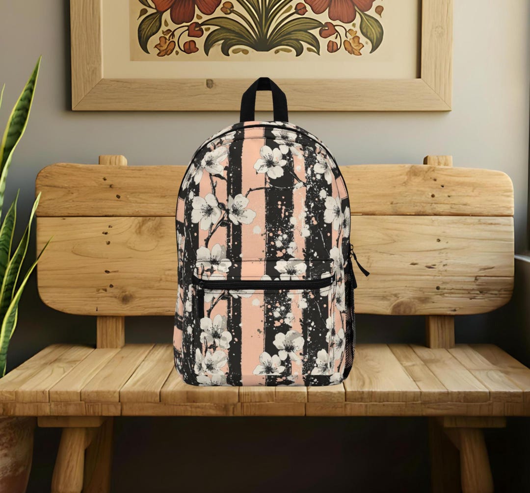 Cherry Blossom Stripe Backpack, Flower Booksack, Back to School Bag - Etsy