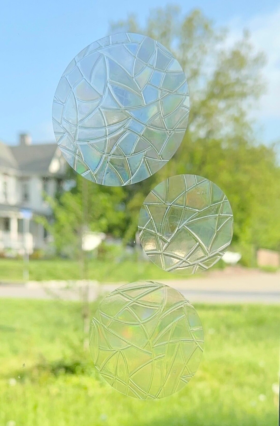Circle Window Cling Suncatcher Set of 12, Holographic Window Sticker ...