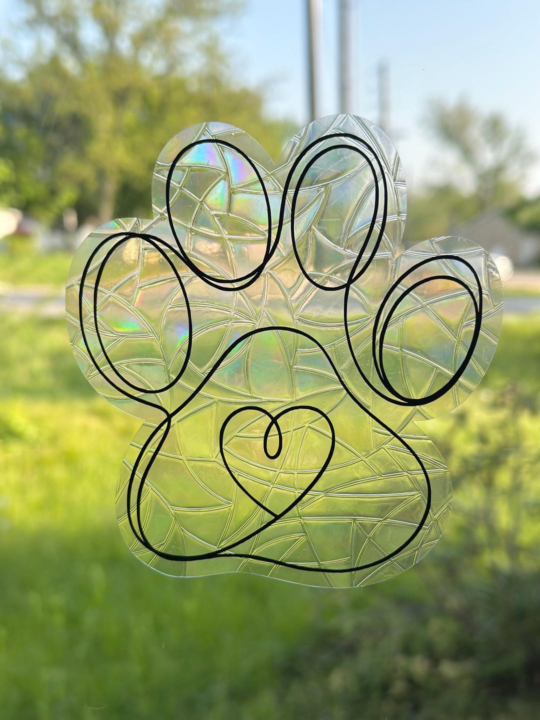 Paw Print Window Cling Suncatcher, Holographic Window Sticker, Rainbow ...