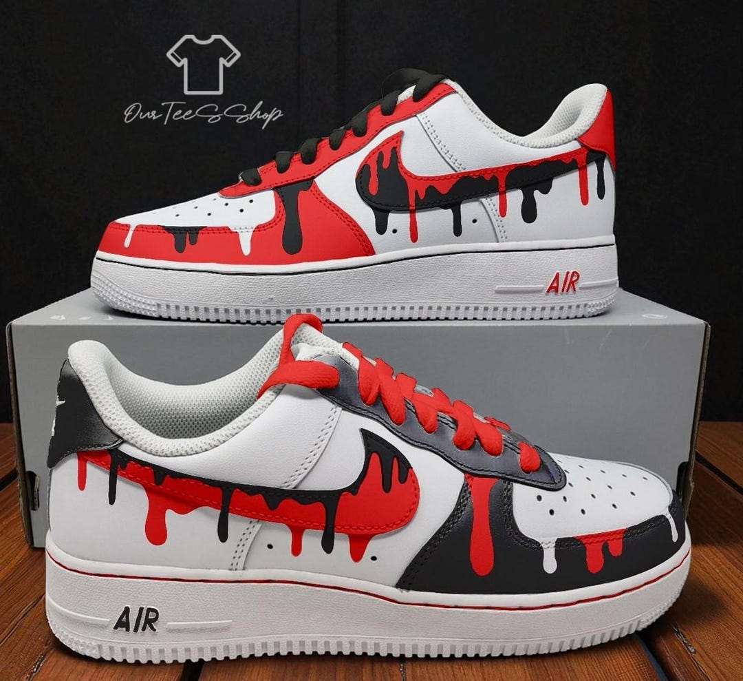 Custom Black & Red Drip AF1 Sneakers, Hand-painted Shoes, Personalized ...