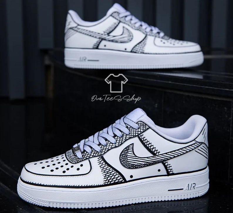 Custom Sketch Black AF1 Sneakers, White Shoes, Air Force 1 ...
