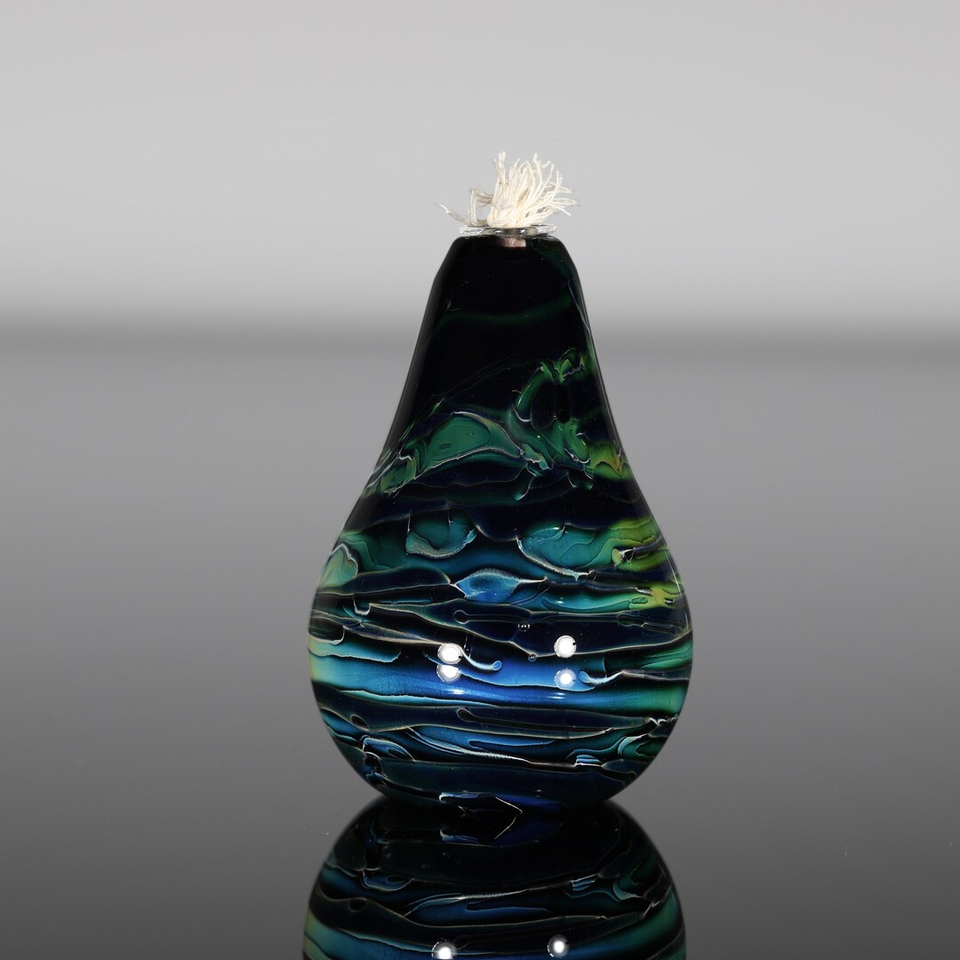 Hand Blown Glass Oil Lamp | Gold & Silver Fumed | Wrapped Pattern ...