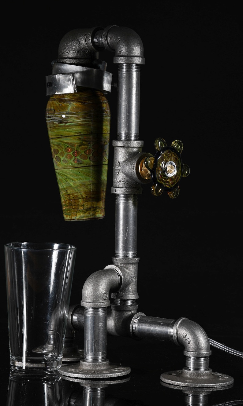 STEAM PUNK LAMP With Hand Blown Glass Shade and On/off Switch. - Etsy