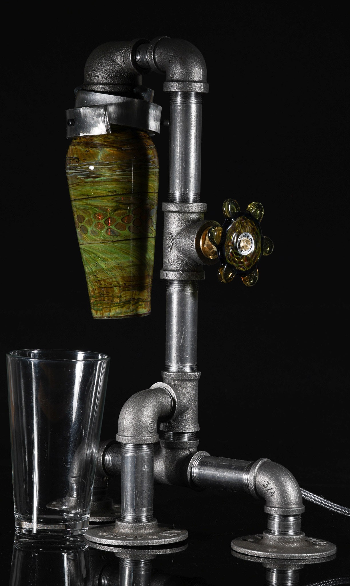 STEAM PUNK LAMP With Hand Blown Glass Shade and On/off Switch. - Etsy