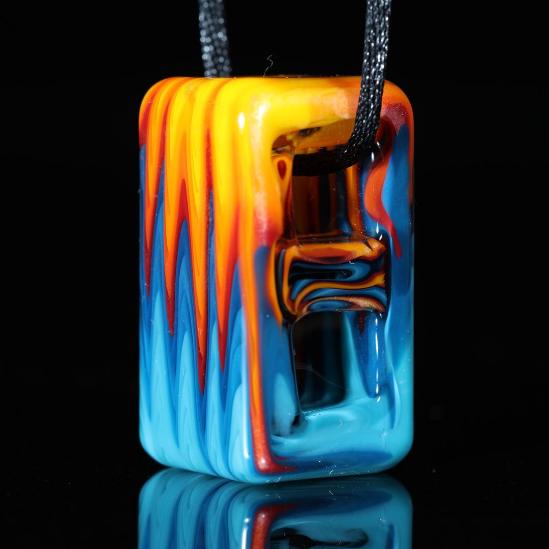 BLING BLOCK #10 Handblown Fire/ Water Wig Wag Pattern Glass Cinder ...