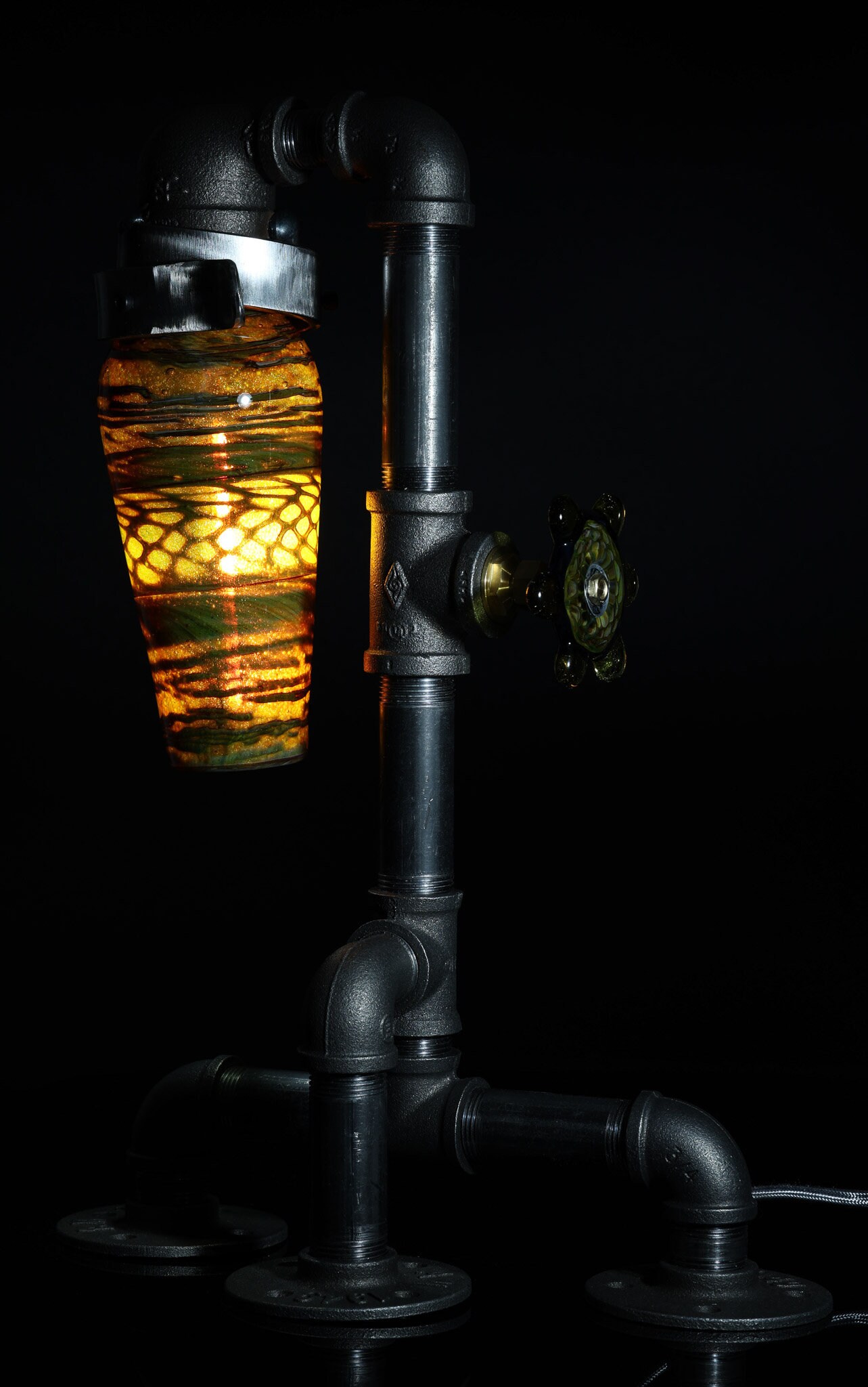 STEAM PUNK LAMP With Hand Blown Glass Shade and On/off Switch. - Etsy