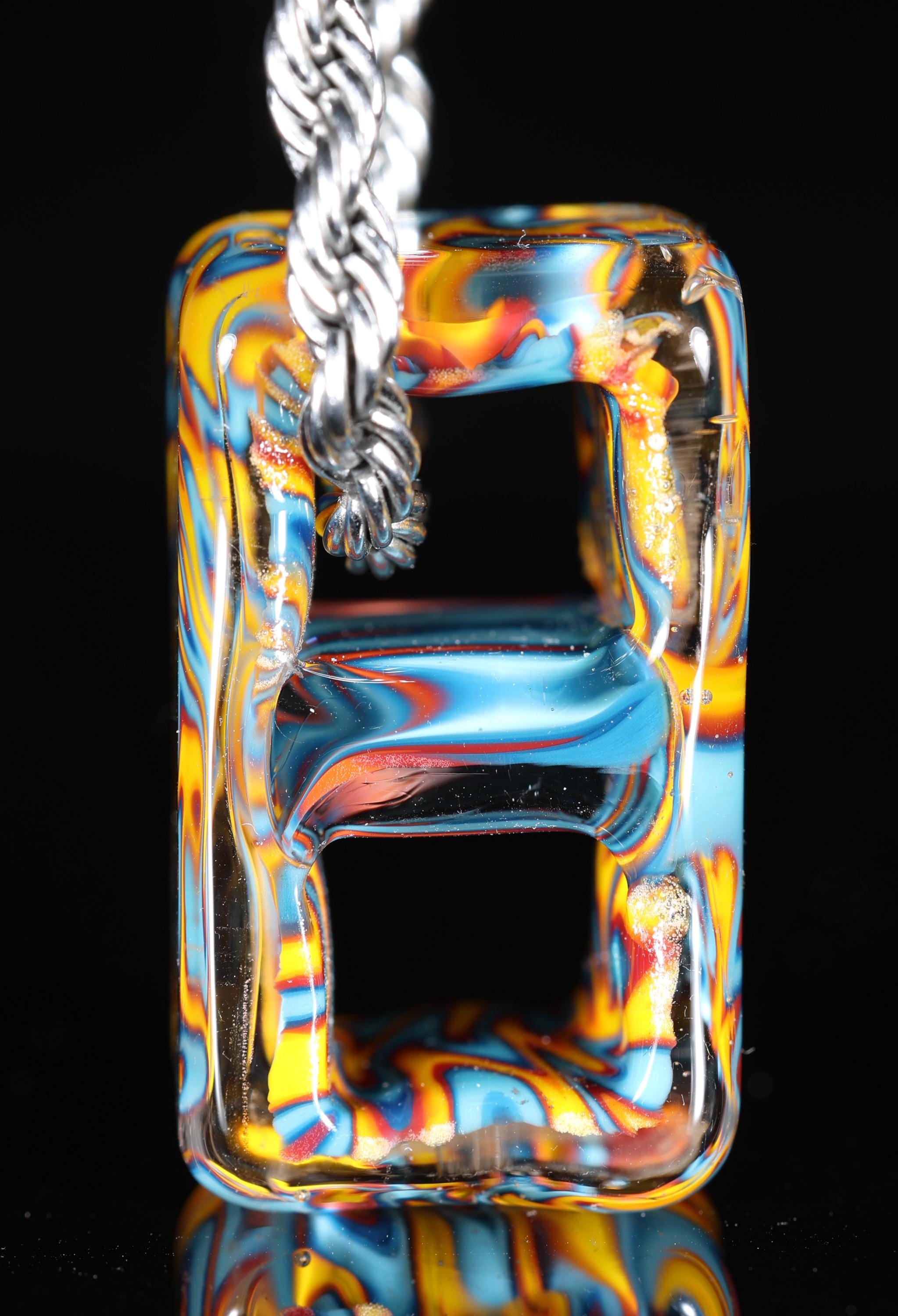 BLING BLOCK17 Hand Blown Glass Cinder Block Necklace Pendant With ...
