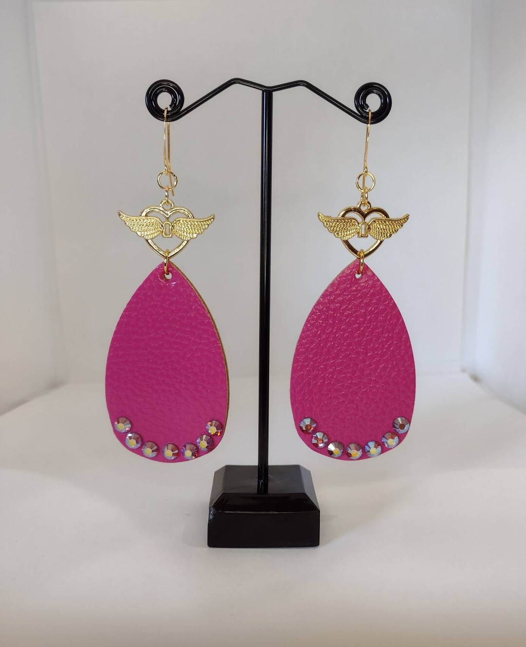 Boho Fuchsia Pink Swarovski Rhinestone Heart Angel Wings Keyhole Faux ...