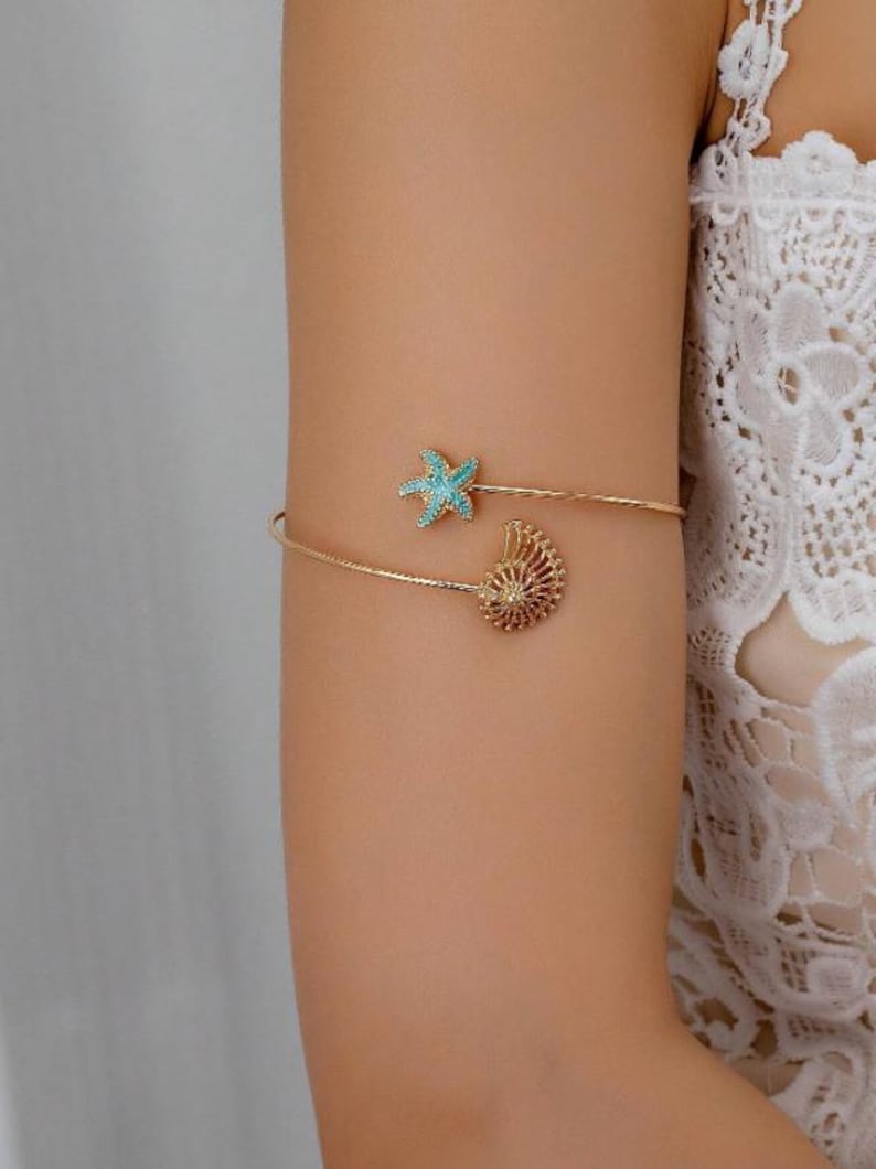 Minimalist Arm Cuff, Gold Upper Arm Band ,cuff,summer Vocation Sea Star ...