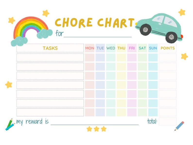 Pastel Chore Chart for Kids - Etsy