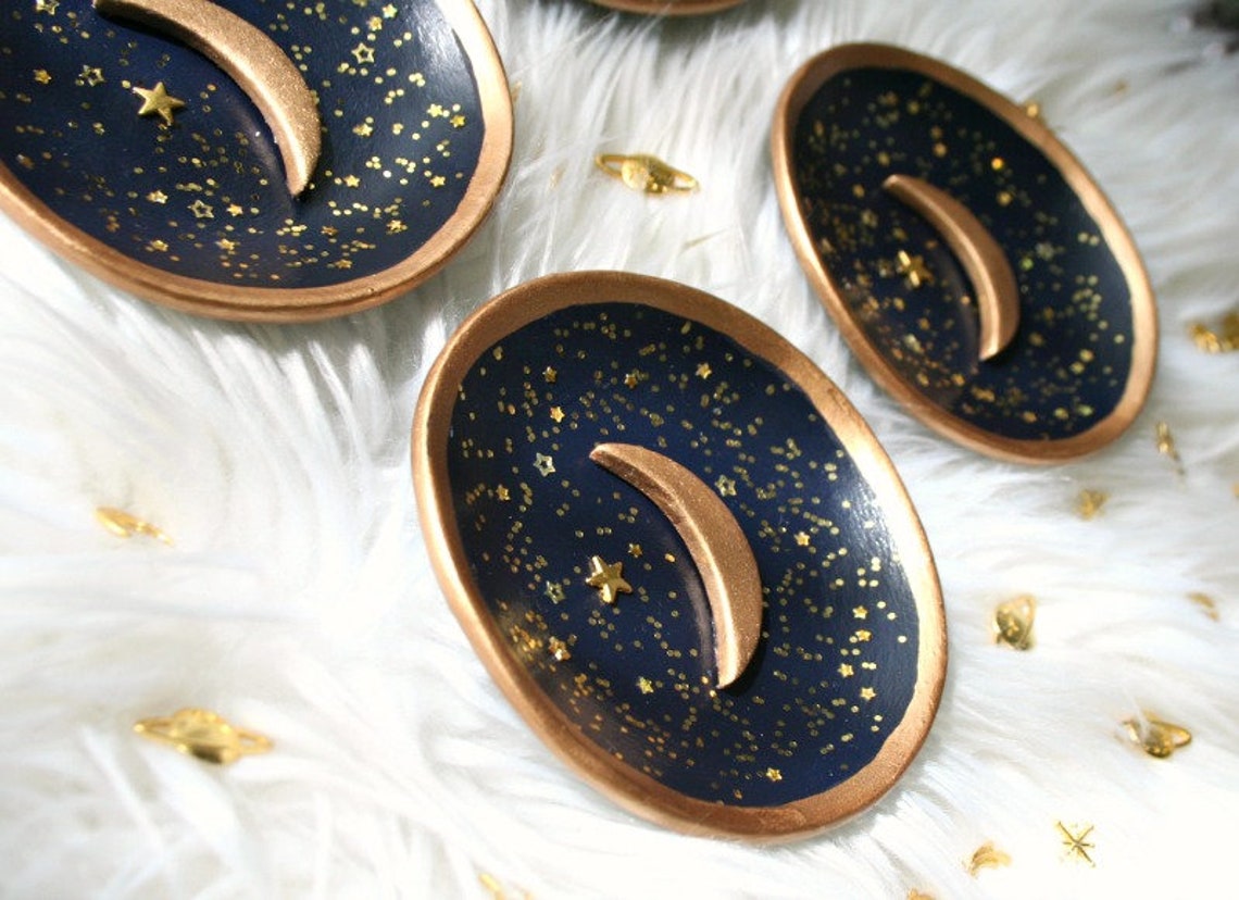 MOON Trinket Dish Crescent Moon Ring Dish Starry Night Moon - Etsy