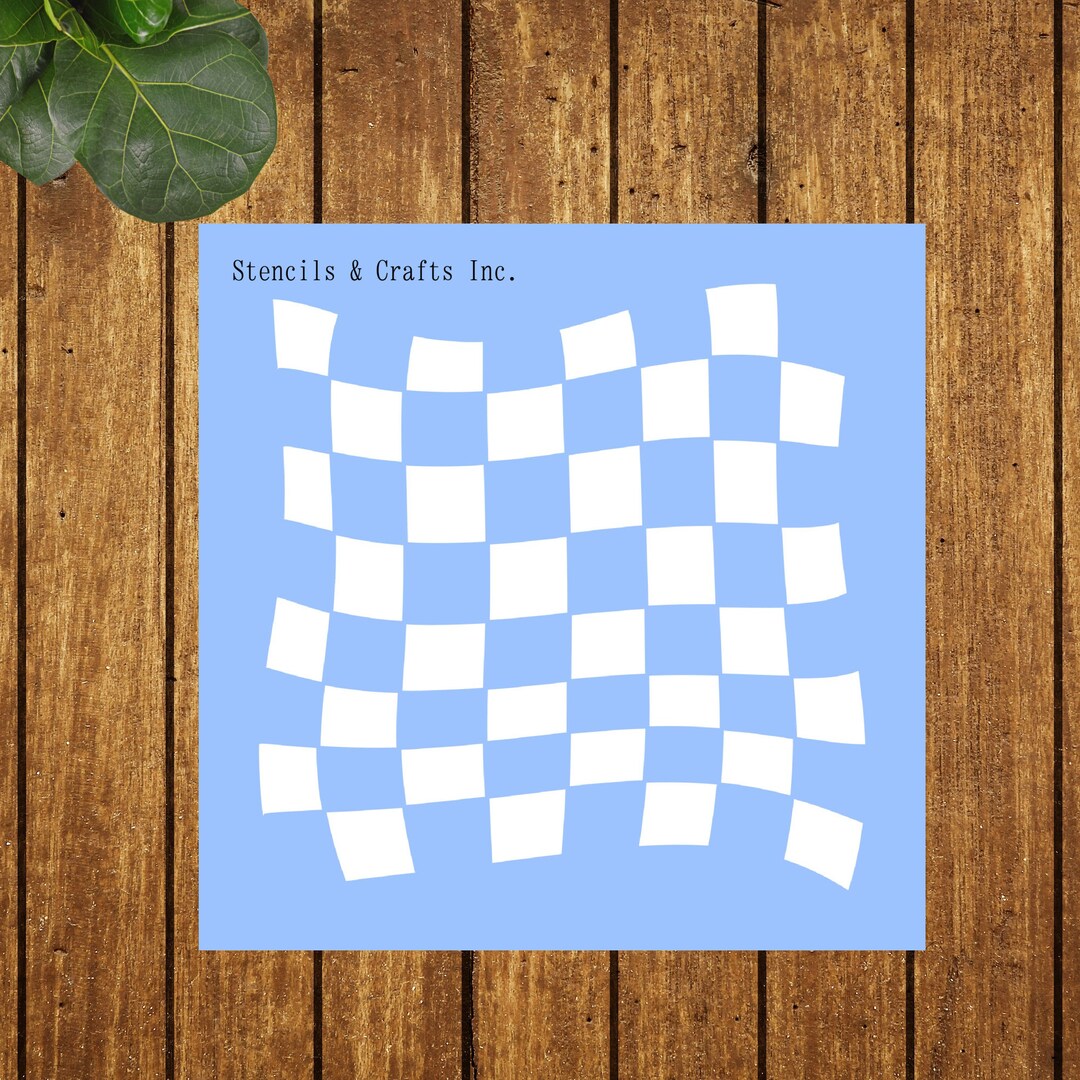 CHECKERBOARD RETRO STENCIL, Checkerboard Wavy Stencil, Checkers, Square ...