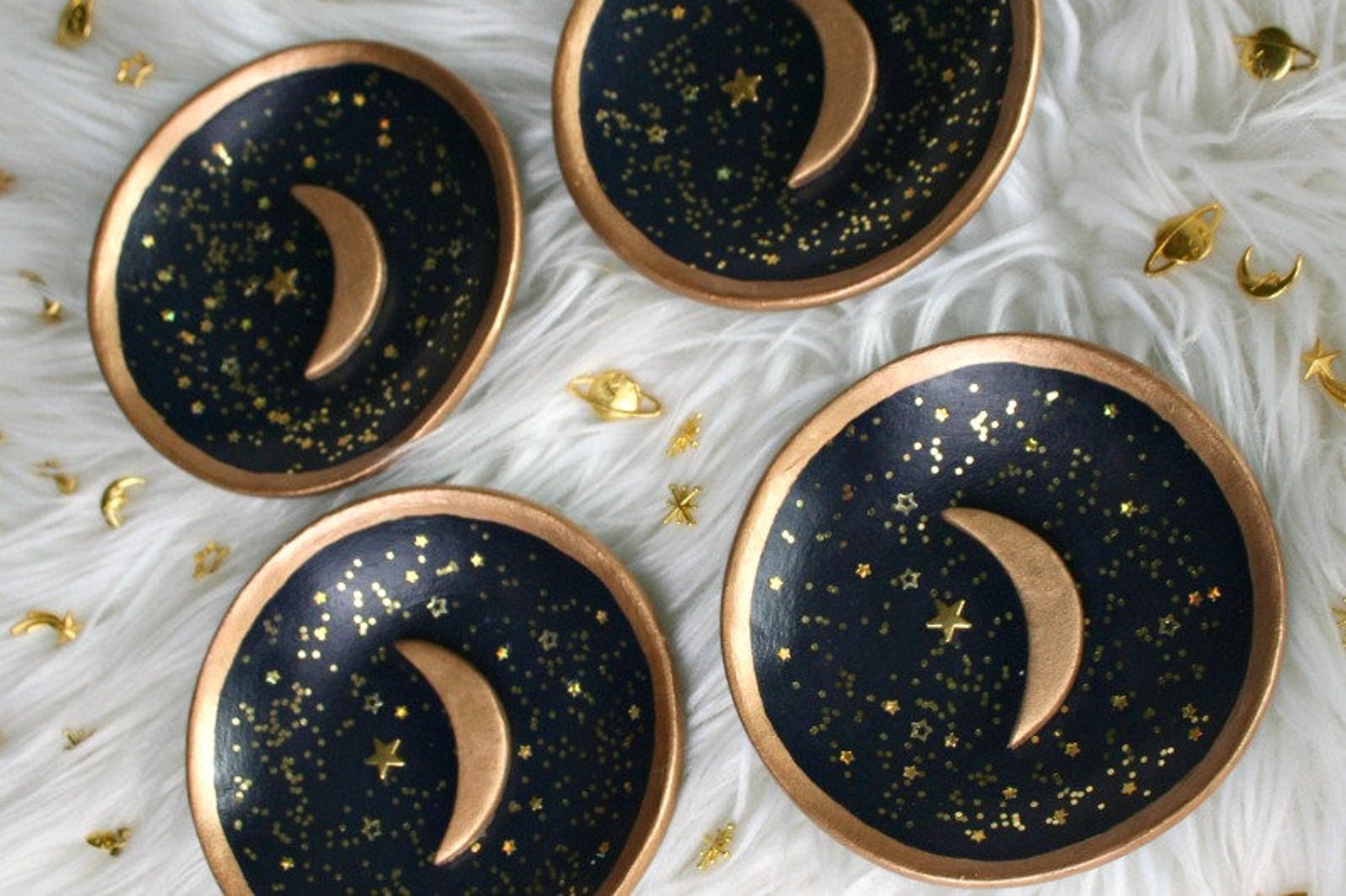 MOON Trinket Dish, Crescent Moon Ring Dish, Starry Night Moon Dish ...