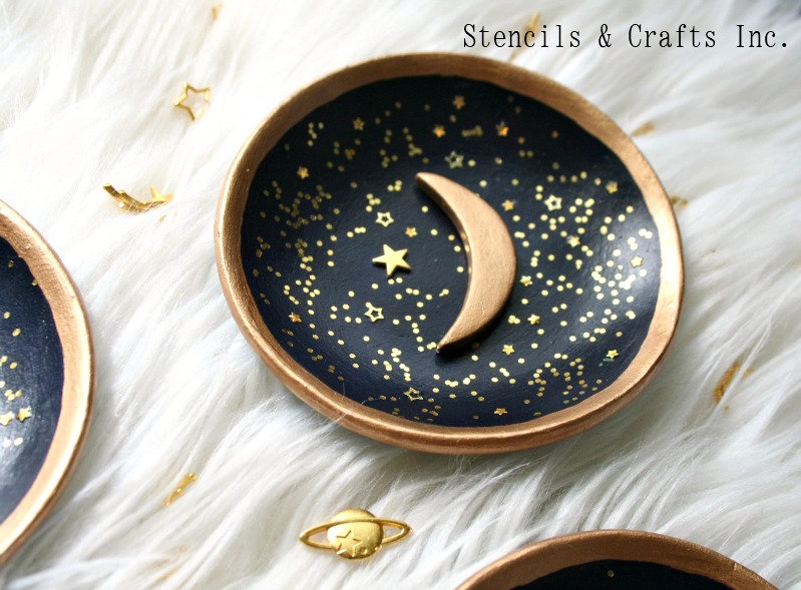 MOON Trinket Dish, Crescent Moon Ring Dish, Starry Night Moon Dish ...