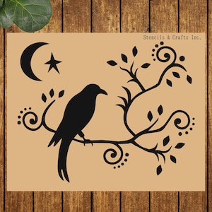 CROW STENCIL, Raven Stencil, Folk Art Stencil, Primitive Stencil, Bird Stencil, Painting Stencil ...