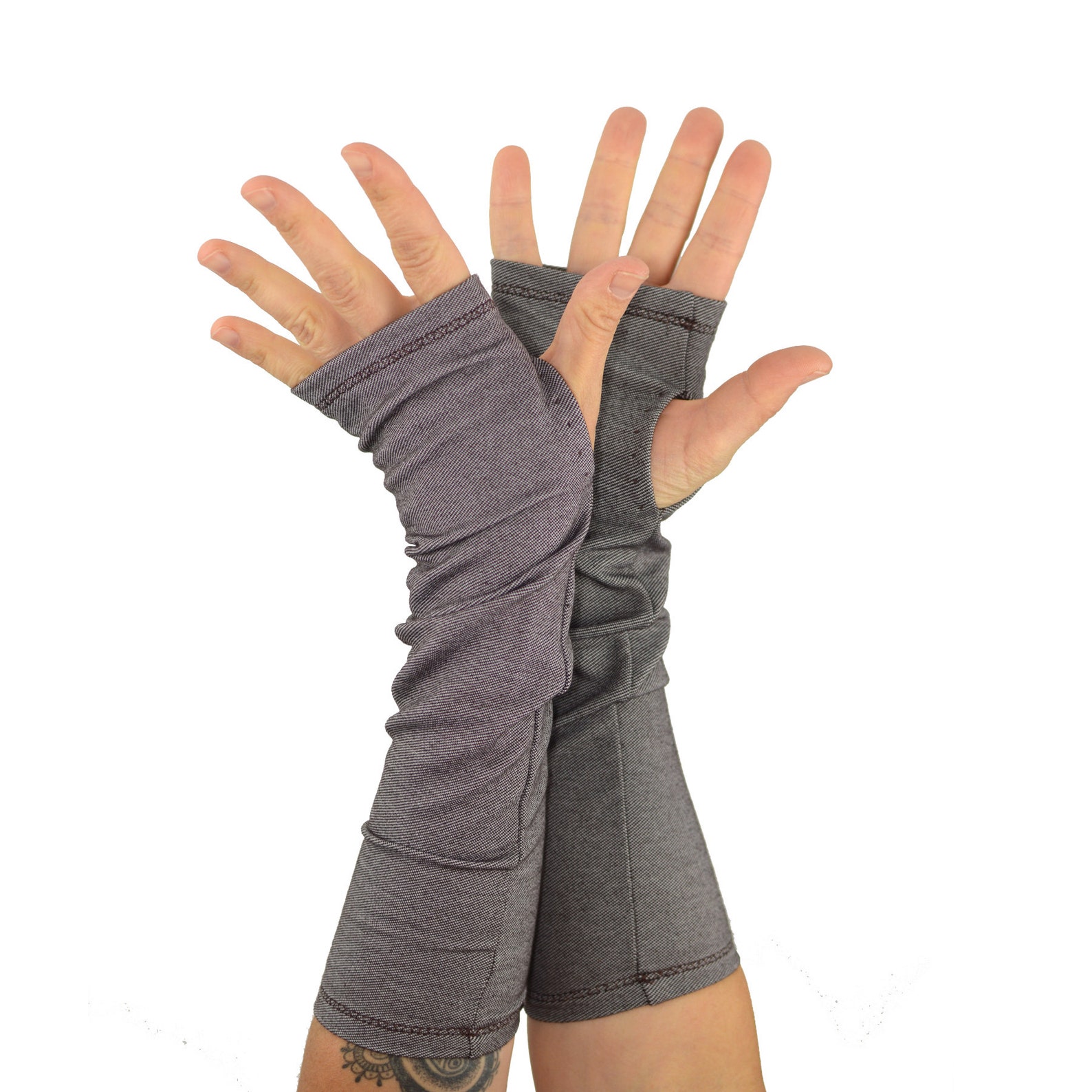Arm Warmers in Brown Faux Denim Sleeves Fingerless Gloves - Etsy