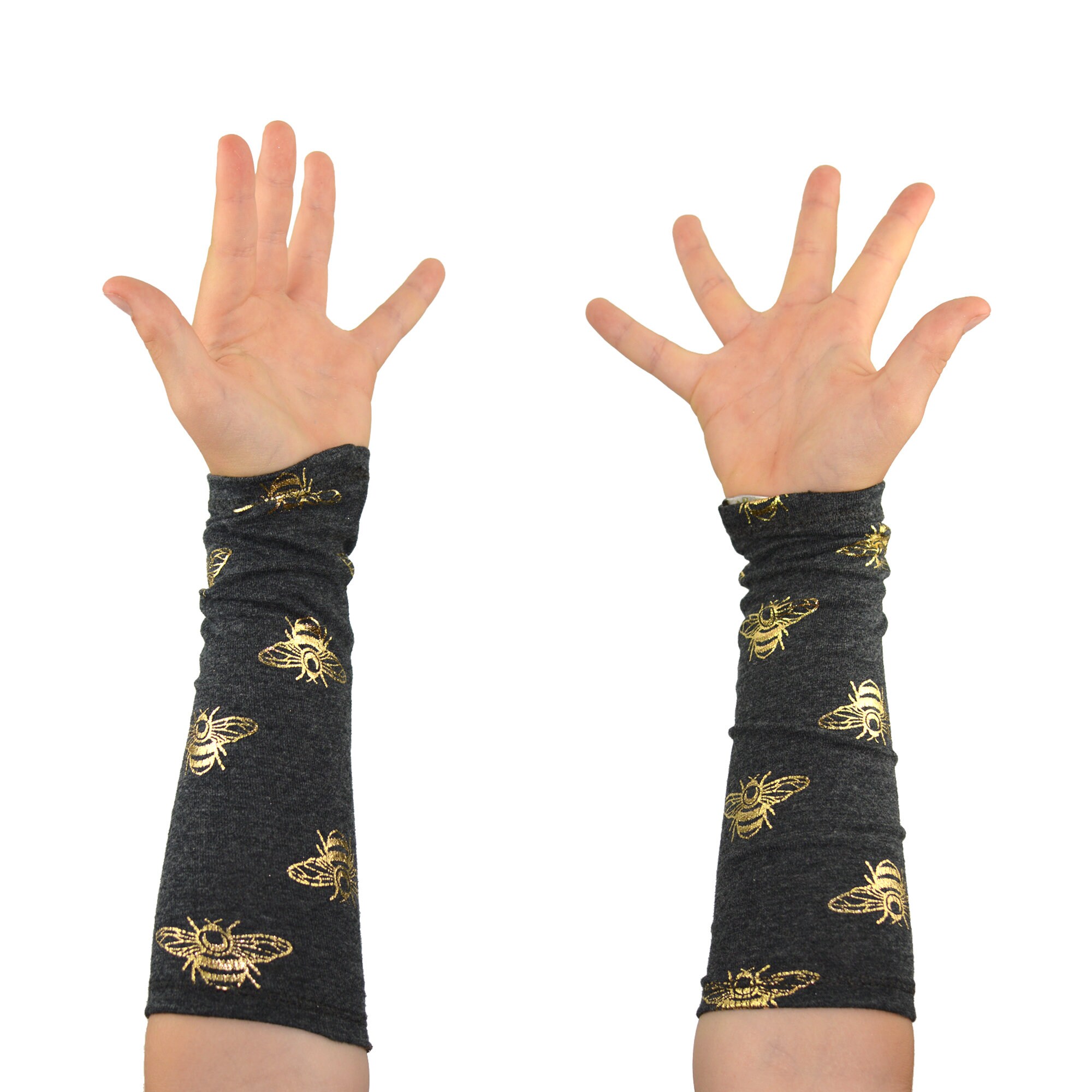 Kids Arm Warmer Cuffs in Grey With Golden Honeybees Cotton - Etsy