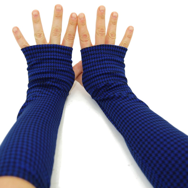 Arm Warmers in Cobalt Blue and Black Fingerless Gloves - Etsy