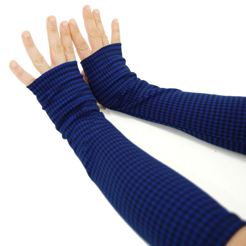 Arm Warmers in Cobalt Blue and Black Fingerless Gloves - Etsy