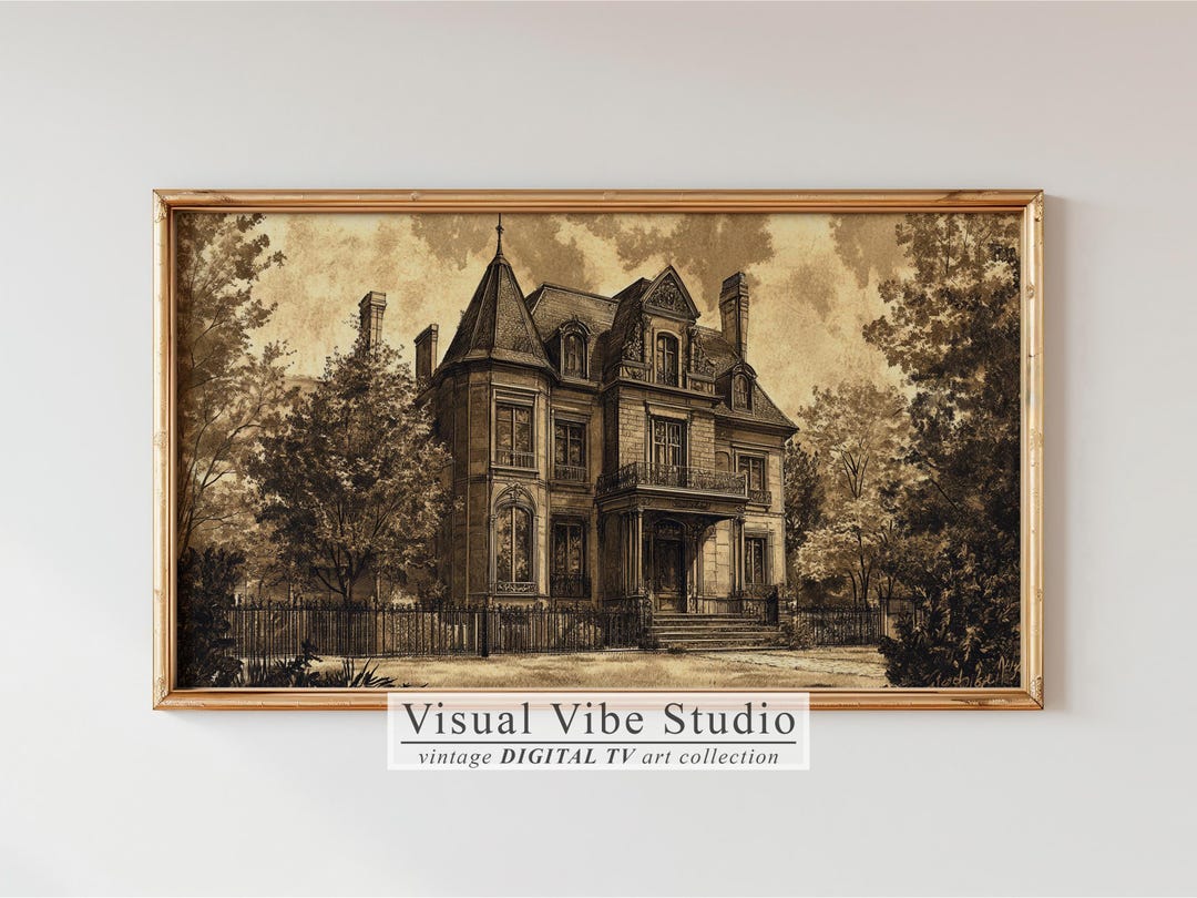 Vintage Gothic Mansion Etching Haunted House Frame TV Art Detailed ...