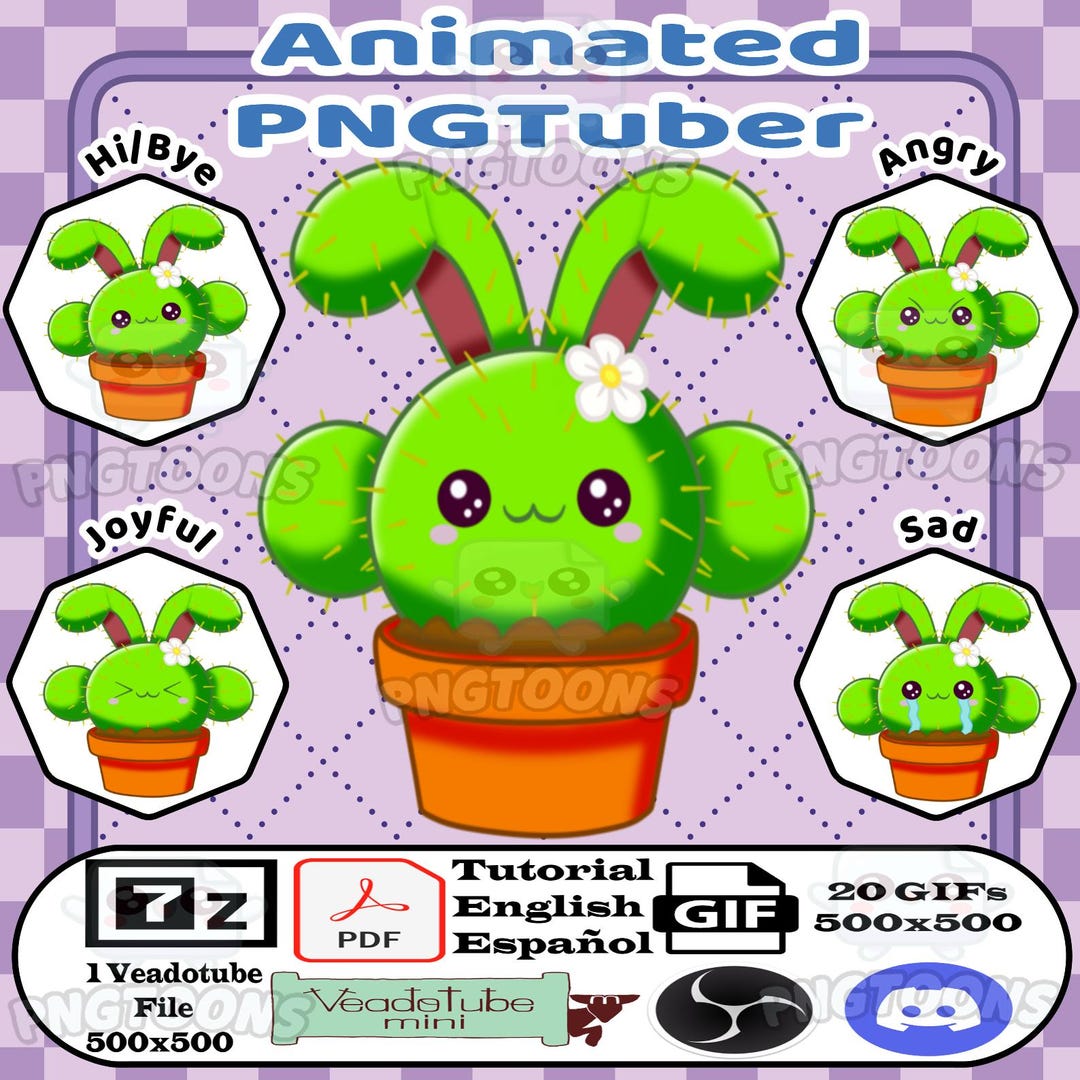 Animated Pngtuber – Cactus Rabbit With 5 Expressions / Giftuber for ...