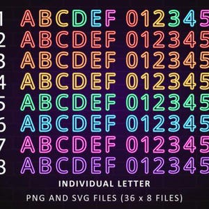 Neon Colored Font, Bright Neon Letters, Glow Effect Font, Digital ...
