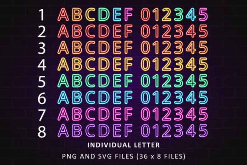 Neon Colored Font, Bright Neon Letters, Glow Effect Font, Digital ...