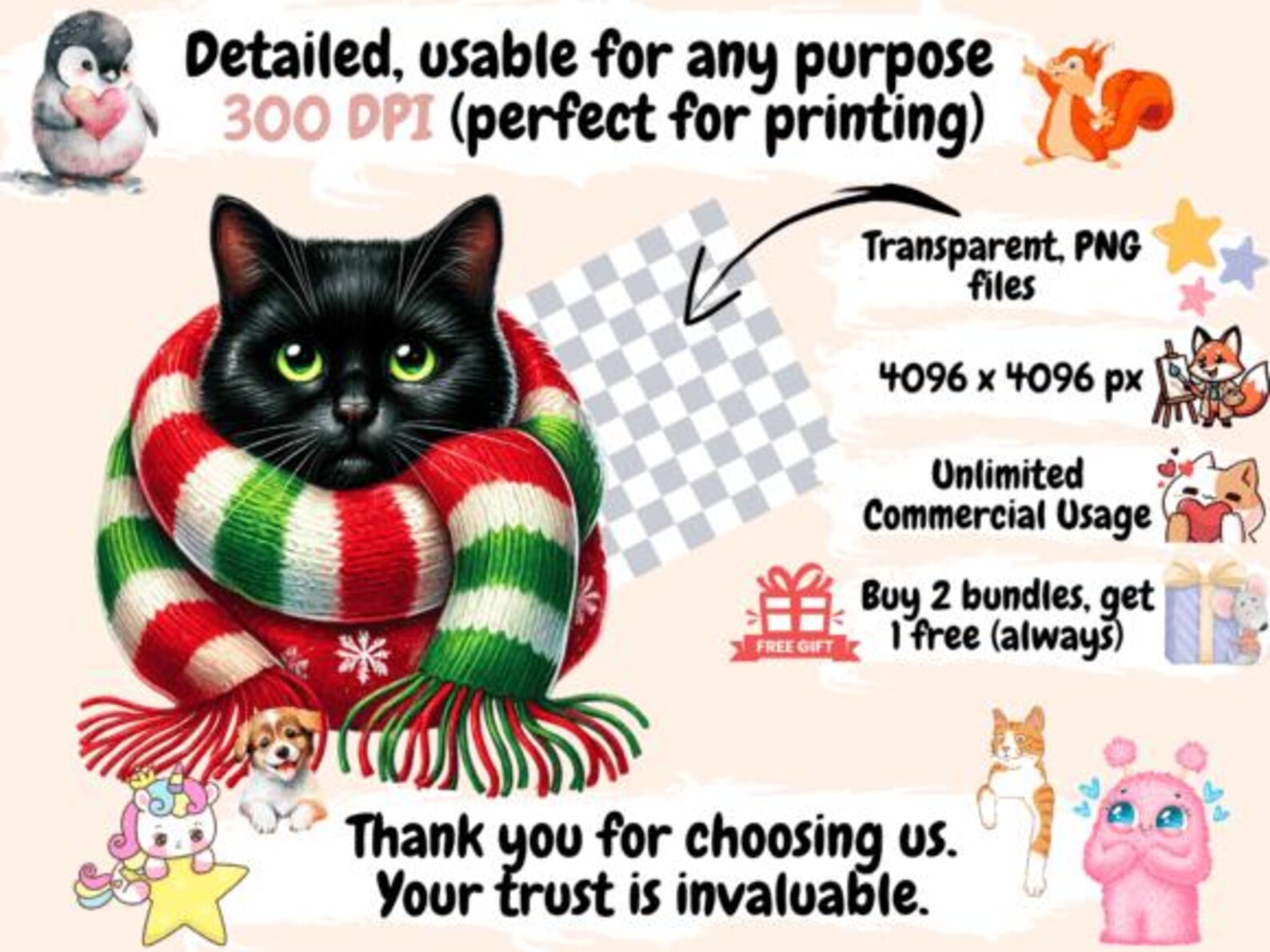 Christmas Cats Clipart P1 - Etsy