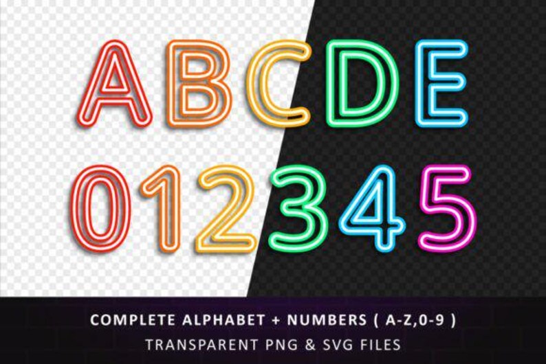 Neon Colored Font, Bright Neon Letters, Glow Effect Font, Digital ...