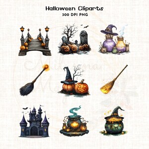 Spooky Halloween Clipart Set | Watercolor Graphics | Haunted House ...