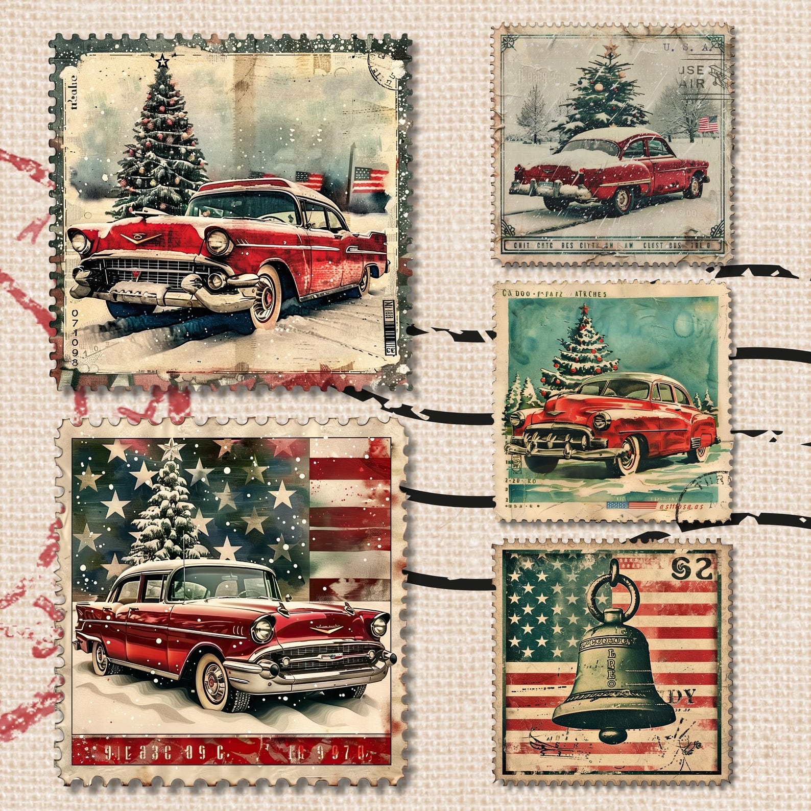 Vintage Christmas Stamp and Postage Clipart Bundle |34 Pngs for Junk ...