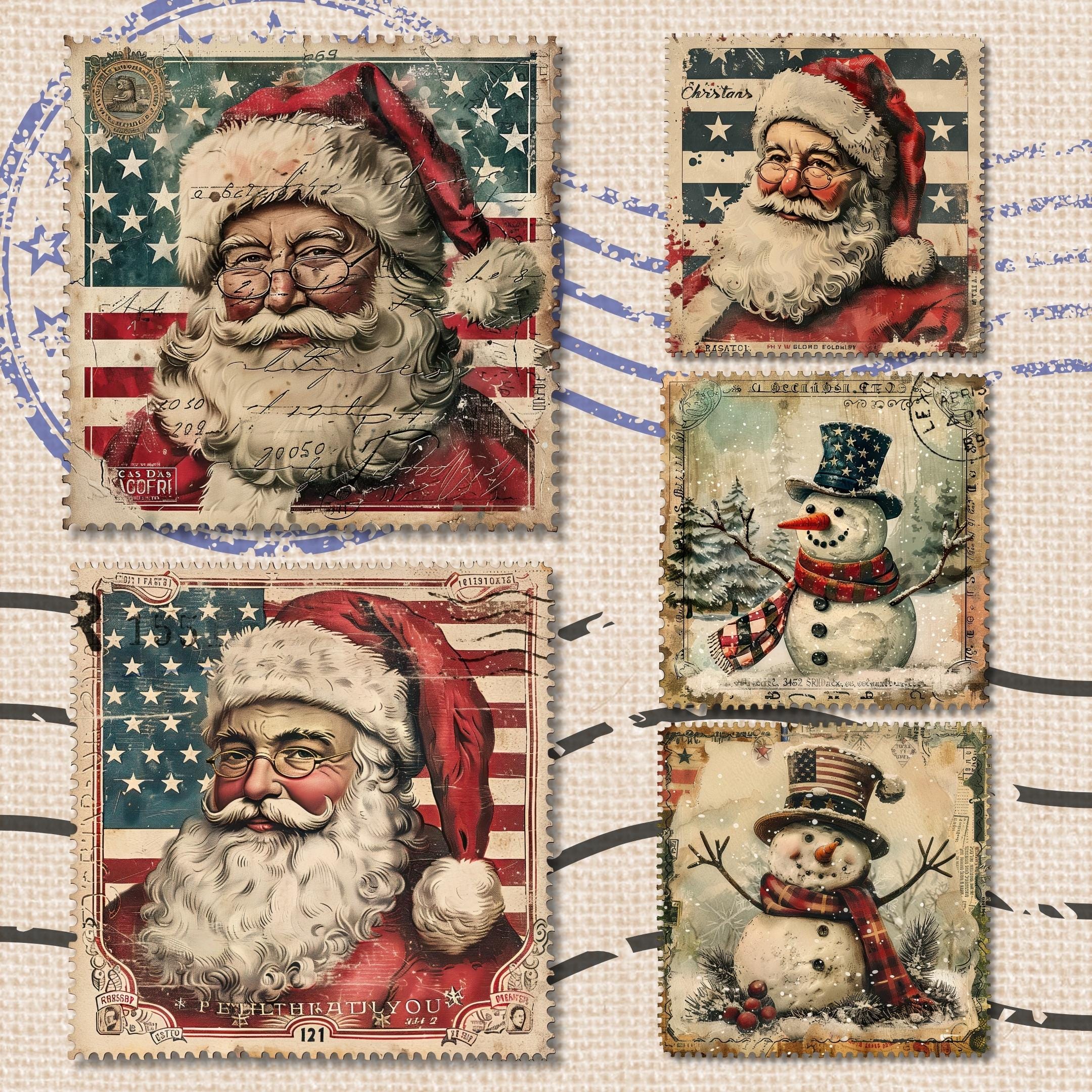 Vintage Christmas Stamp and Postage Clipart Bundle |34 Pngs for Junk ...