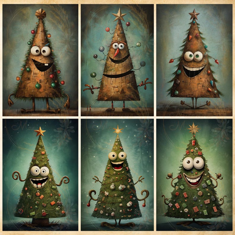 23 Quirky Christmas Tree Clipart | Whimsical Holiday Tree Jpgs for ...