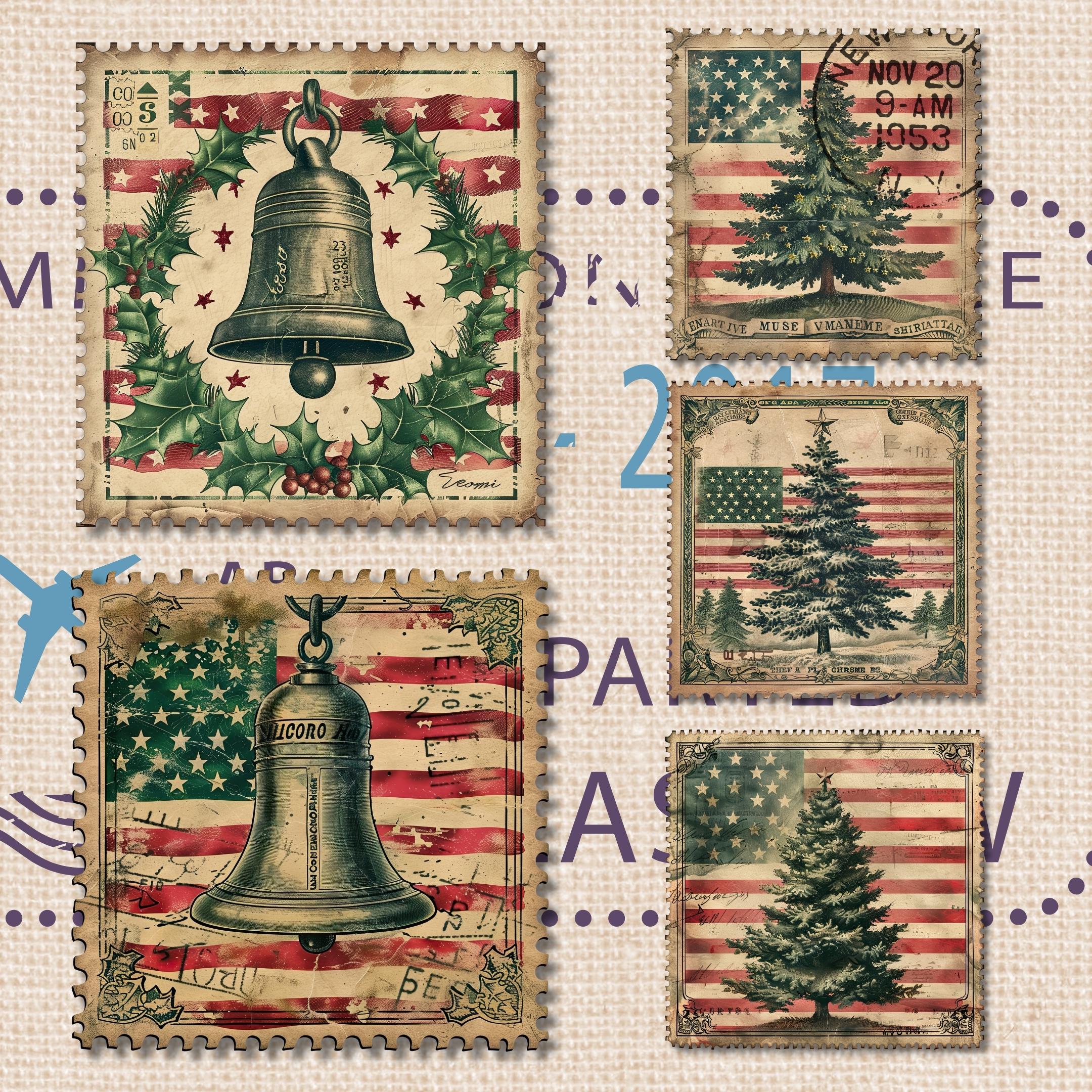 Vintage Christmas Stamp and Postage Clipart Bundle |34 Pngs for Junk ...