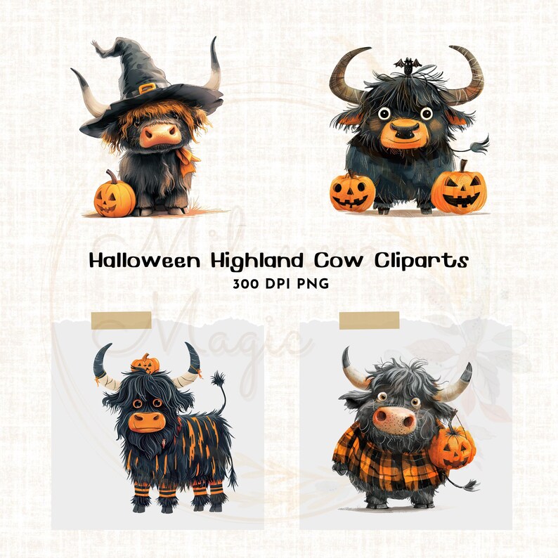 Halloween Highland Cow Clipart Bundle | 22 Quirky Cow Costume Pngs ...