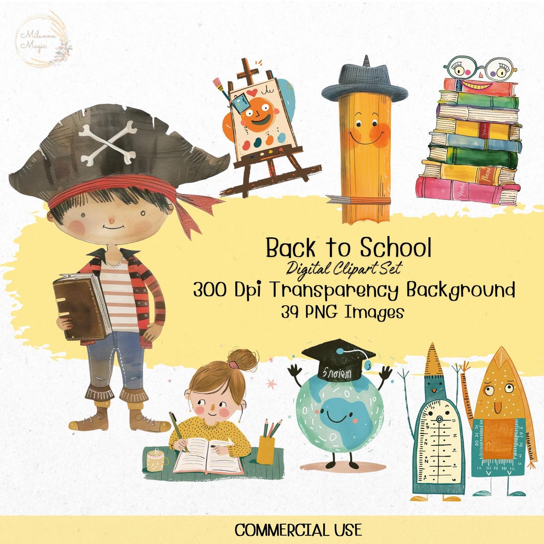 Whimsical Back to School Clipart | Quirky School Supplies | Fun ...