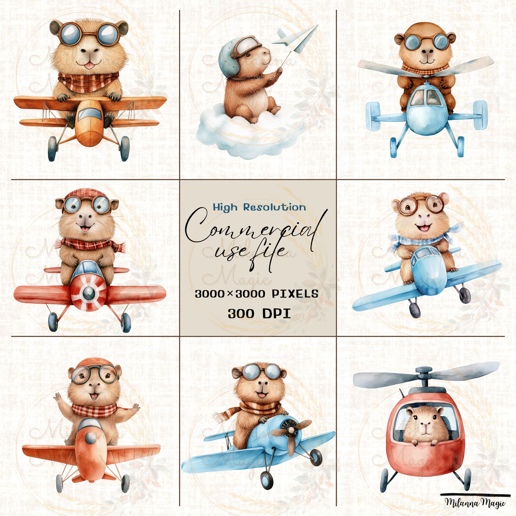 Capybara Aviator Clipart | Cute Pilot Capybara Art | Watercolor Animal ...