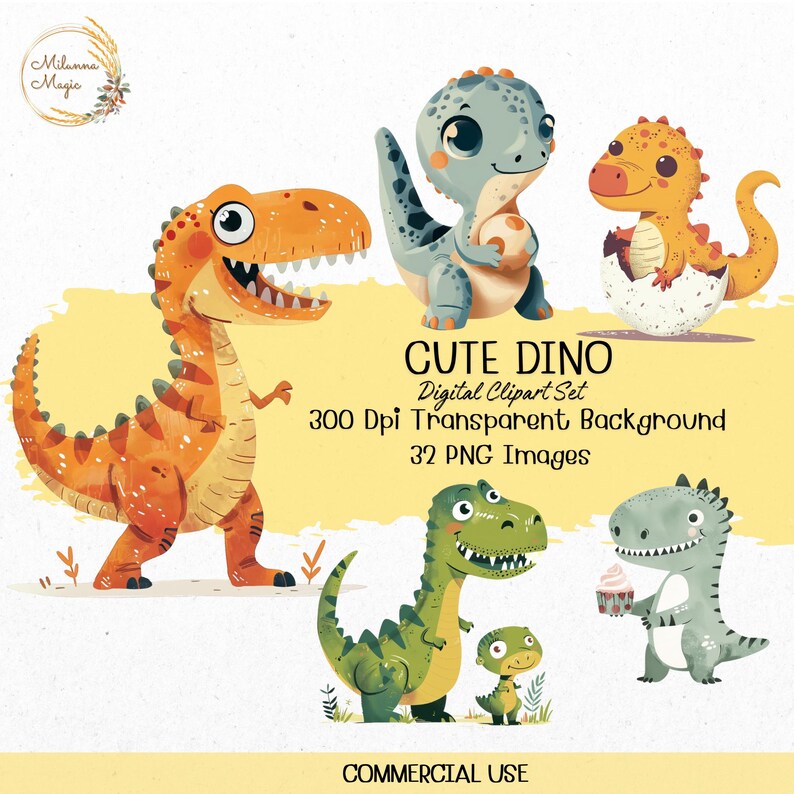 Cute Dinosaur Clipart Set | Adorable Baby Dino Illustrations for Kids ...